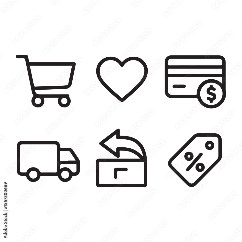 E-commerce UI Icon Pack – Flat Vector Symbols for Online Shopping and ...