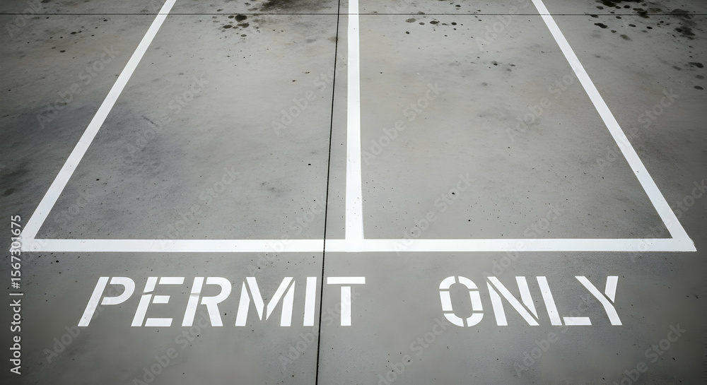 Designated Parking Space With Permit Sign And White Lines On Concrete ...