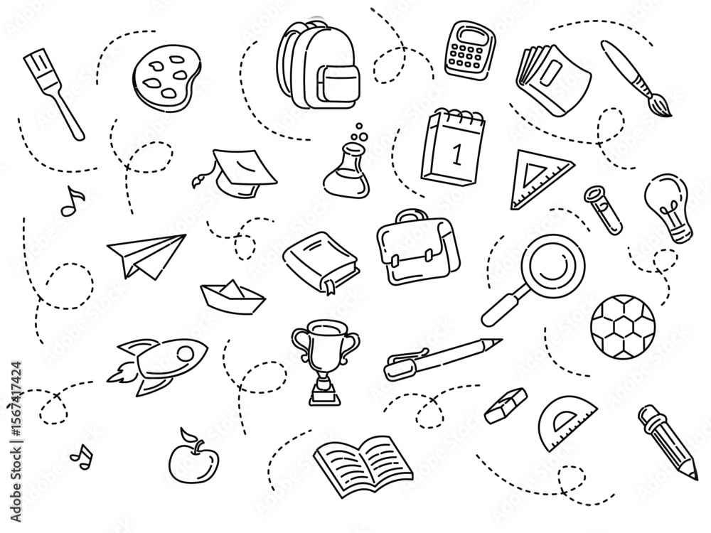 Back to school doodle line art vector art illustratrion pattern Stock ...