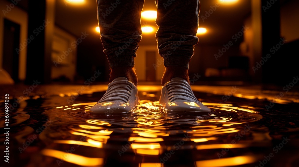 standing in ankle deep water inside house flood disaster aftermath ...