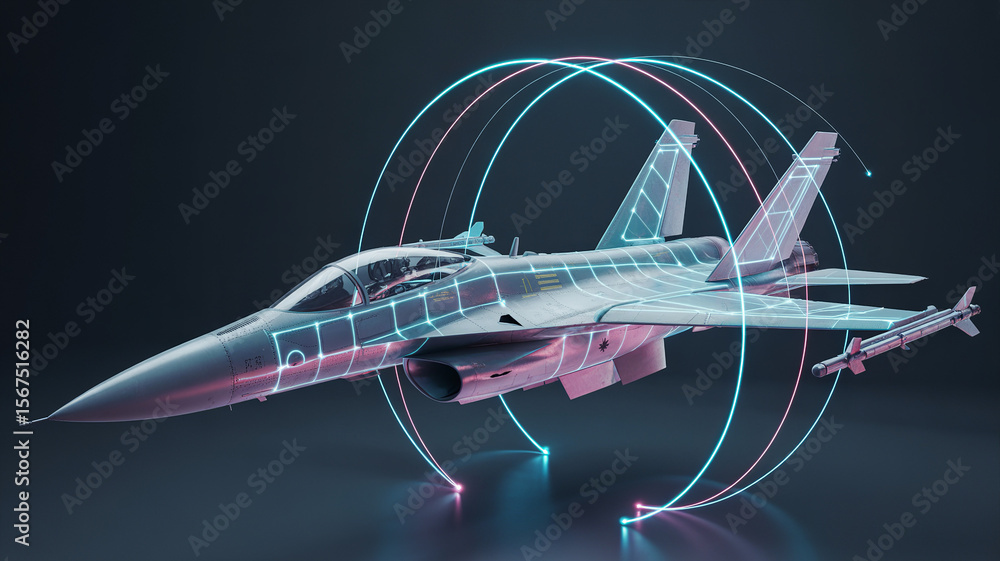 Stock-Illustration „Futuristic Fighter Jet in Flight: A sleek, modern ...