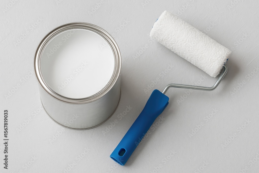 Using a white water-based paint can and a medium-sized roller, prepare ...