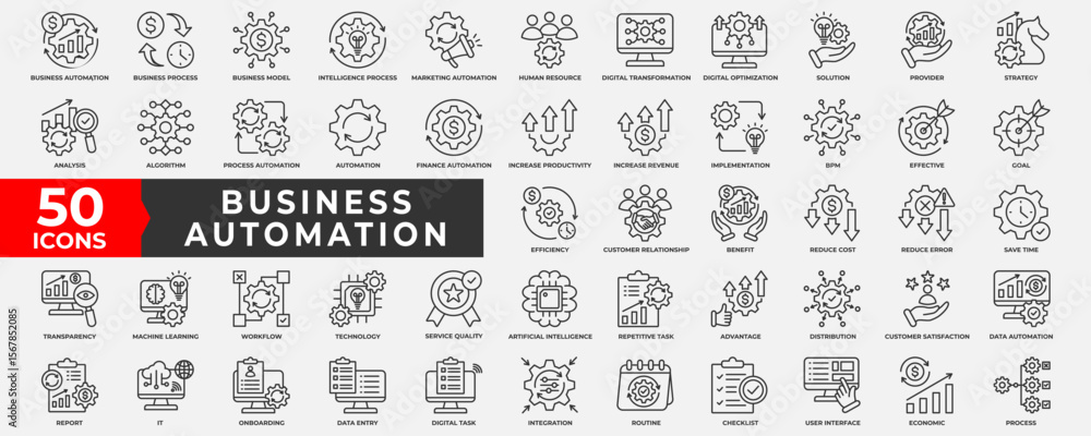 Business automation icon collection set. Containing process, digital ...