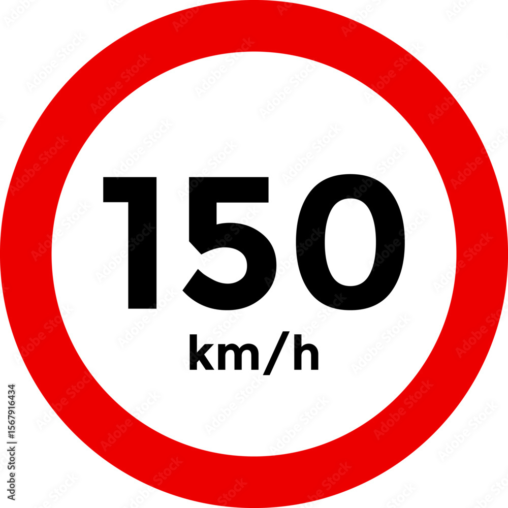 Speed limit sign 150 km h icon. Road signs with speed limit warnings ...