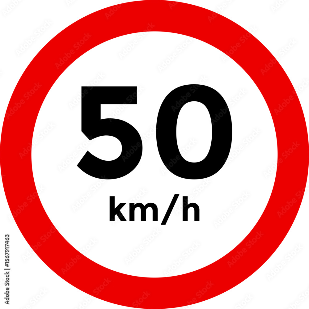 Speed limit sign 50 km h icon. the way forward symbol. depicting speed limits ranging. Circular ...