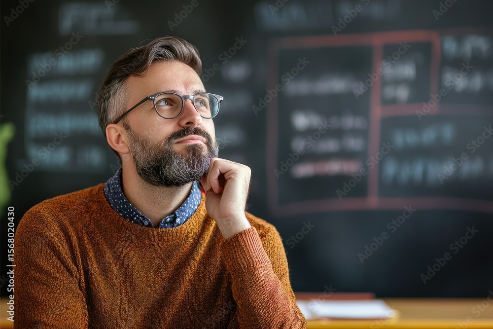 Ultra Quality Image of the Teacher Sat Thinking About Teaching in the ...