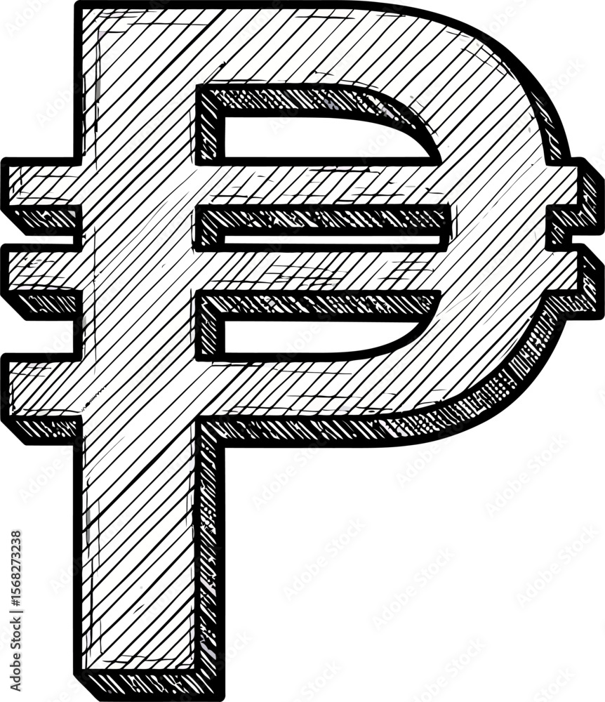 Detailed peso currency symbol artwork in black and white showcases a ...
