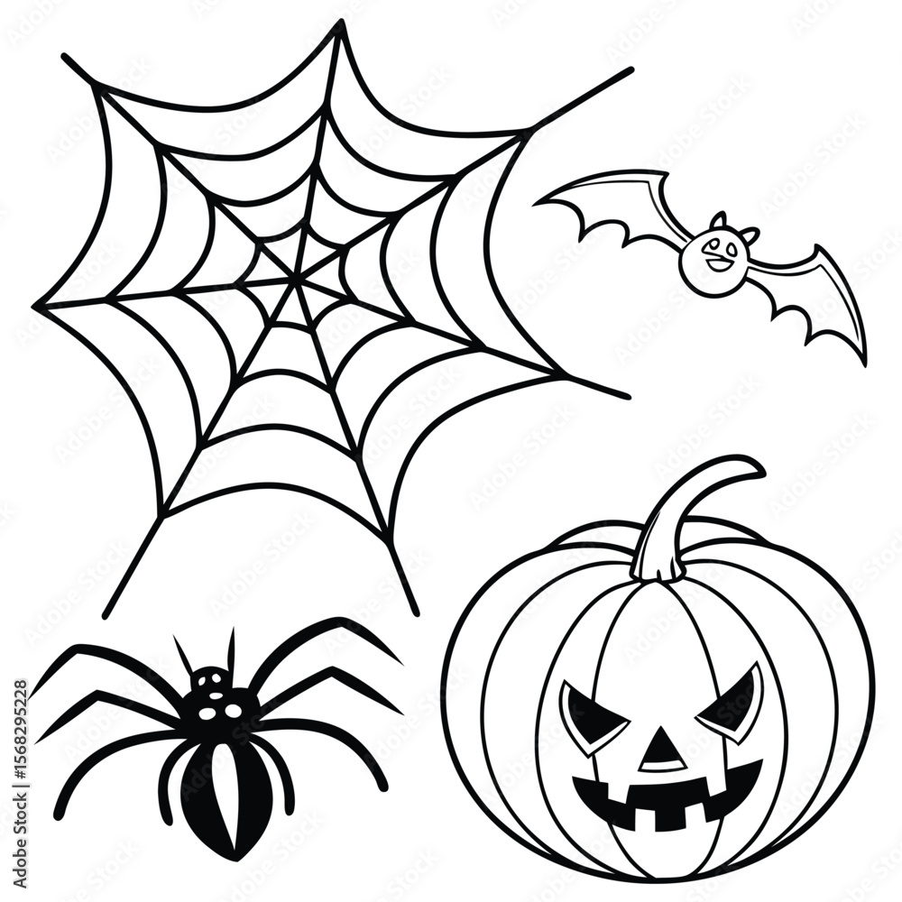 Halloween silhouette bundle: bat, spider, pumpkin, and spiderweb in ...