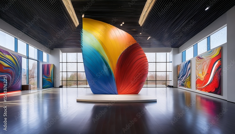 intriguing abstract sculpture installation dominates a modern gallery ...