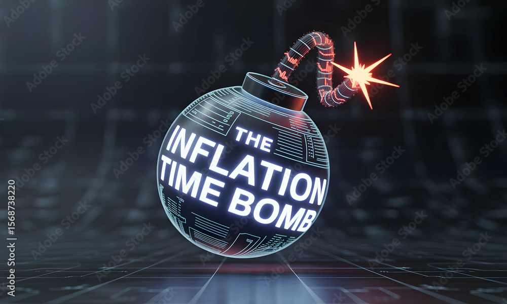 Animated time bomb labeled "Inflation" explodes on a digital grid ...