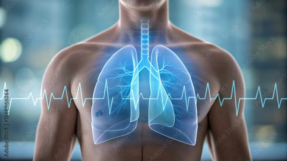 CO2 Levels concept ,Human chest with digital graph overlay on breathing ...