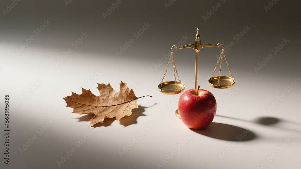 Autumns balance Apple and leaf compared Stock Photo | Adobe Stock