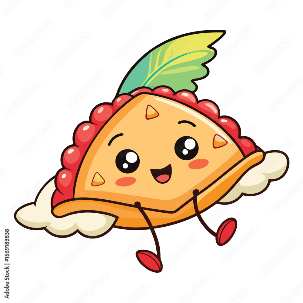 A cartoon slice of apple pie is flying with angel wings, a symbol of a ...