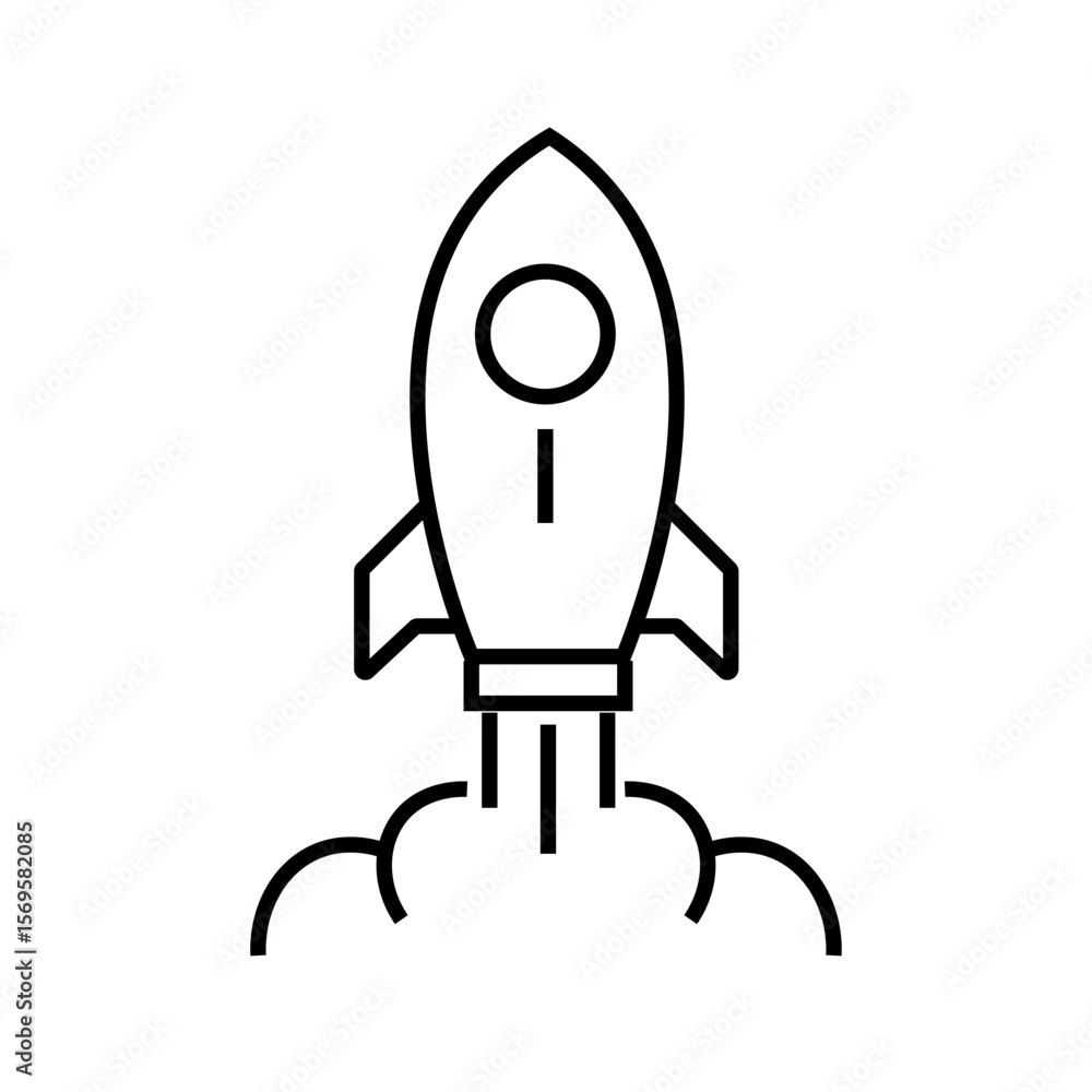 Single outline icon of a rocket taking off from a webpage, representing ...