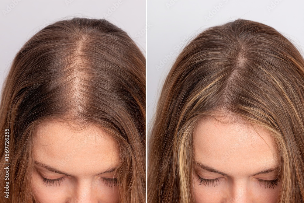 Comparing hair density and treatment for thinning hair on woman with ...