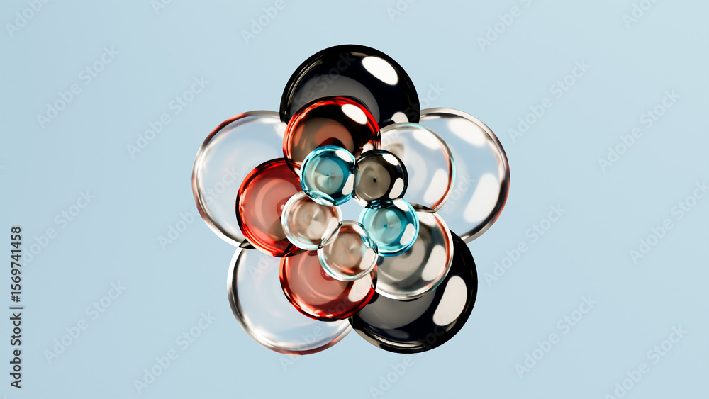 Colorful bubbles forming a flower shape on light blue background Stock ...