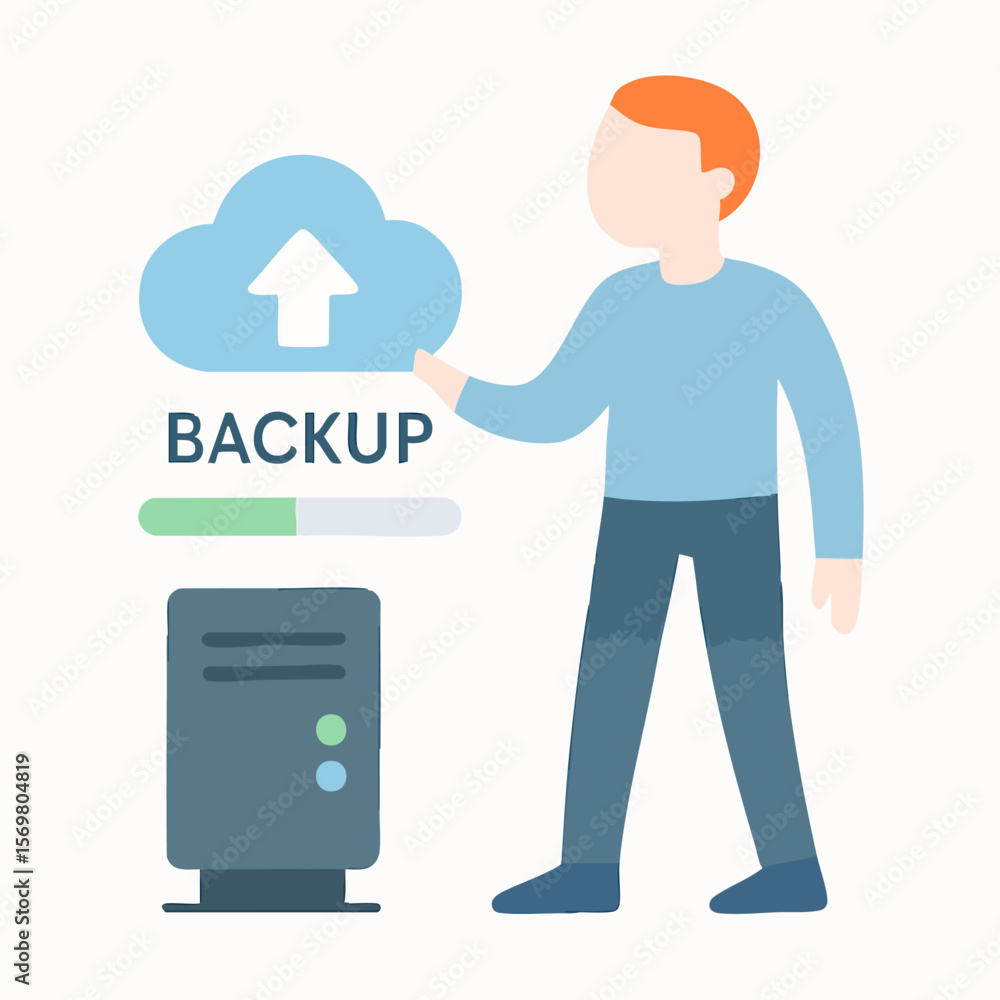 Flat Style Digital Data Backup System with Cloud and Man Stock Vector ...