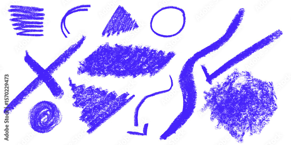 Sketching Blue Marks: A collection of scribbled shapes and marks in ...