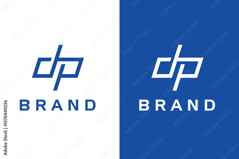 Minimalist DP monogram logo with clean, geometric lines in bold blue ...