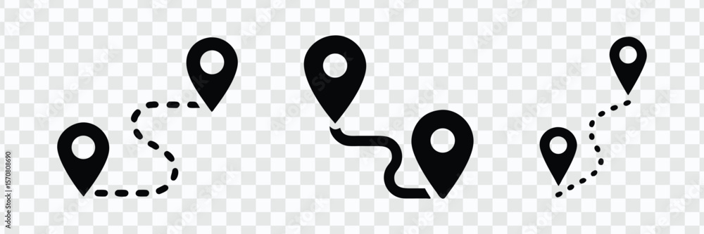 "Route Map Pin Icon Set | Location Path Marker Vector PNG" Stock Vector ...