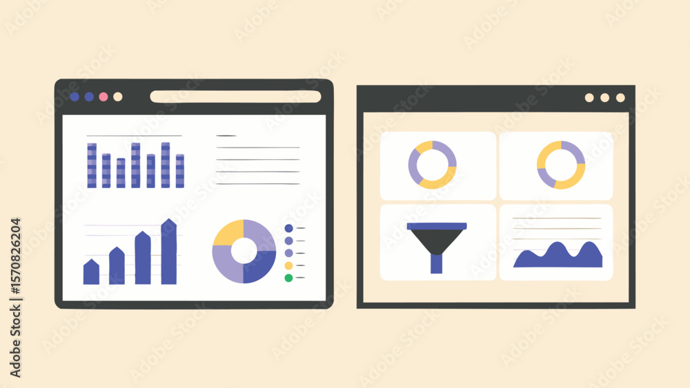 Vector de Stock Two dashboards displaying data visualizations including ...