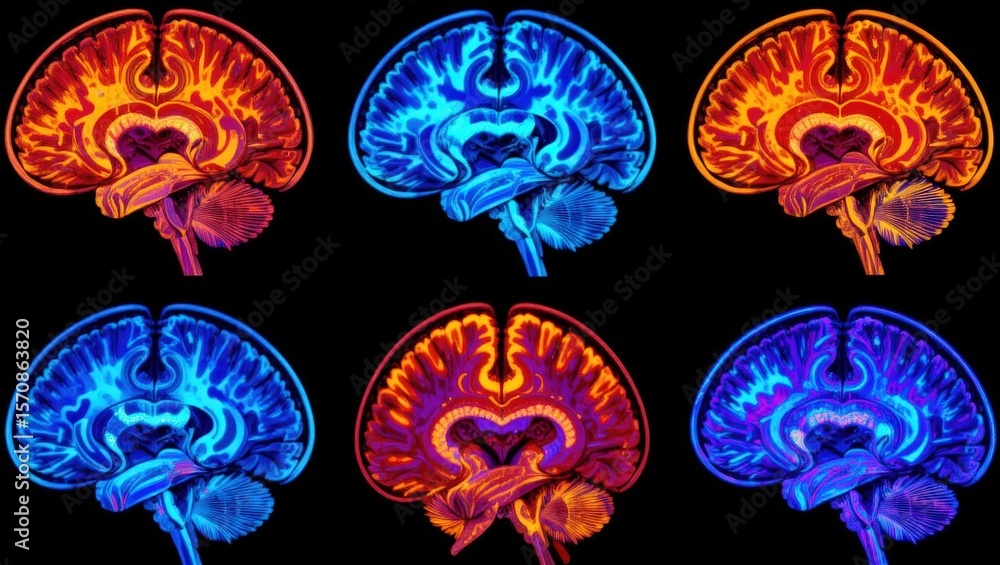Stock-Illustration „Colorful Brain MRI Scans Showing Different Brain ...