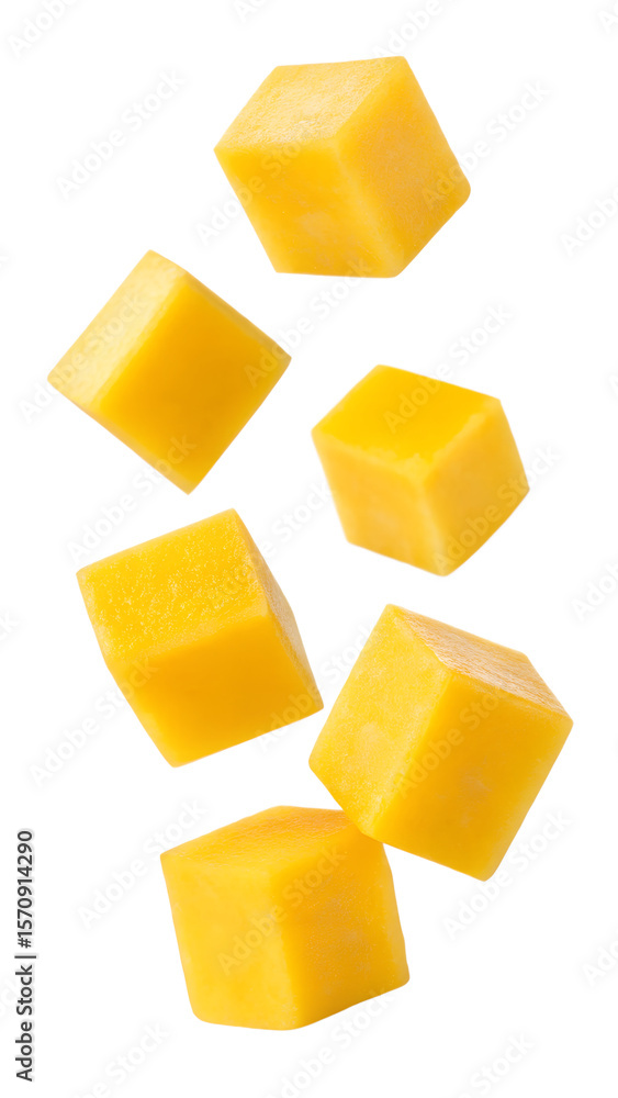 Falling Mango cube isolated on transparent background Stock Photo ...