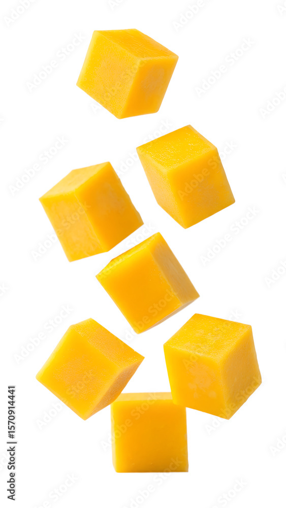 Falling Mango cube isolated on transparent background Stock Photo ...