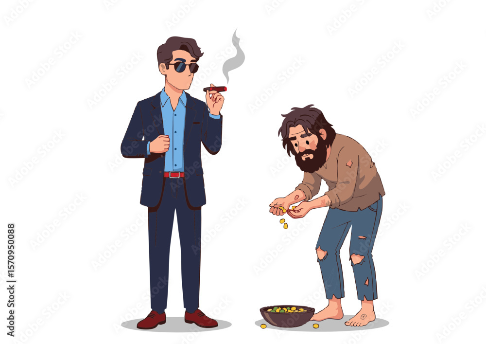 Cartoon of a Rich Man Smoking a Cigar and a Poor Man Counting Coins ...
