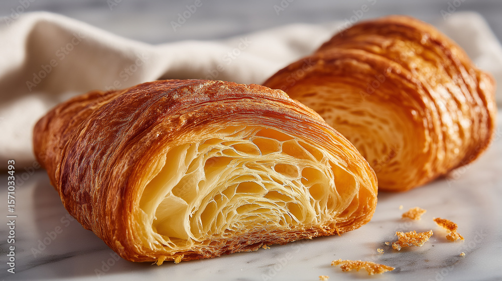 Cross-section of a crispy, golden croissant displaying its iconic ...