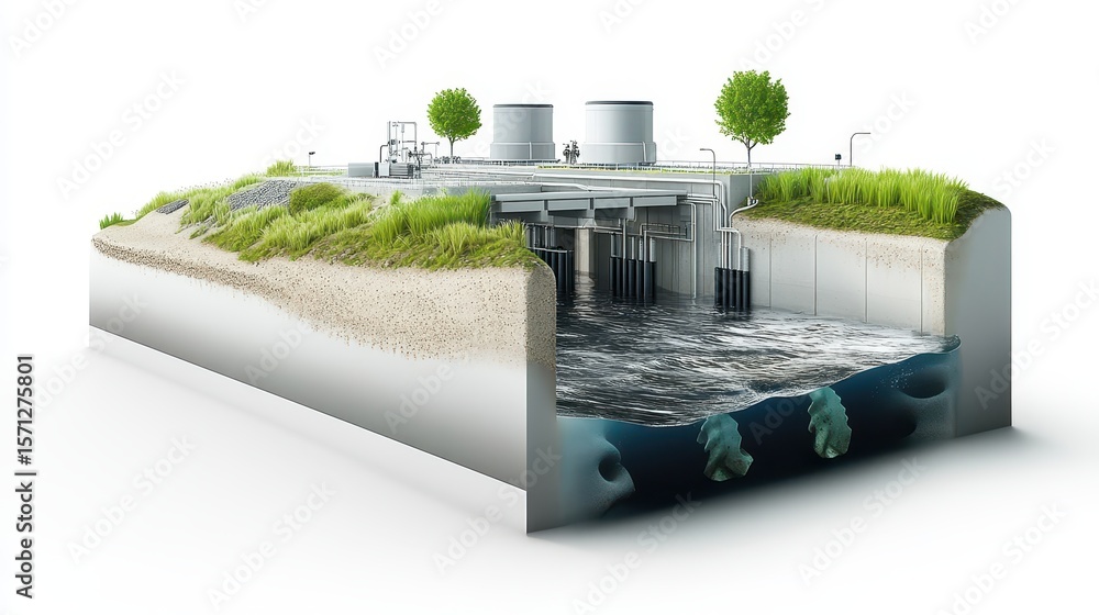 Technical schematic of a tidal power station integrated with a coastal ...