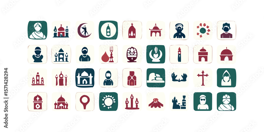 Vetor Comprehensive Icon Collection Representing Diverse Cultures and ...