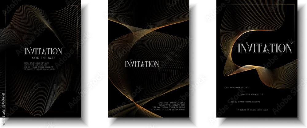 Luxury golden invitation card background, Premium geometric wave gold ...