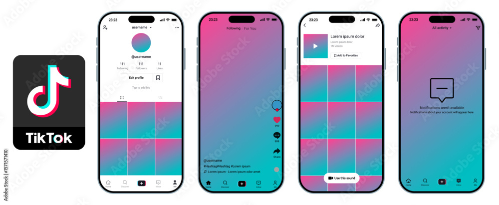 Vetor TikTok video frame UI mockup with user profile, comment icons ...