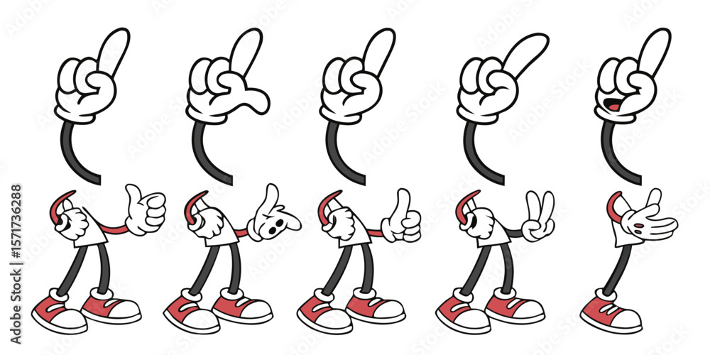 Collection of cartoon character arms and legs in classic animation ...