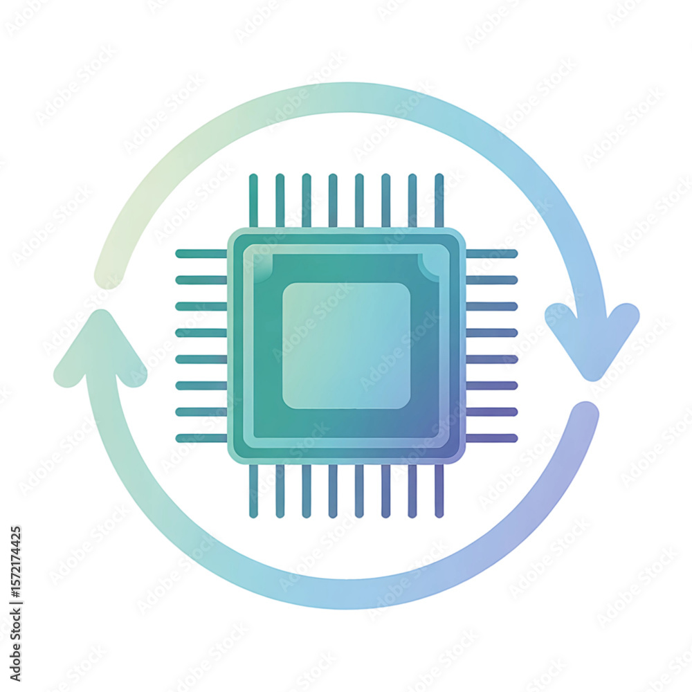 Render Symbol Icon of CPU Chip with Circular Arrows in Gradient Style ...