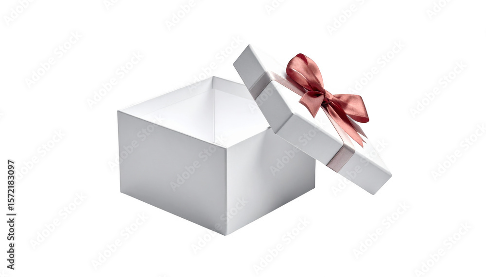 Open white gift box with rose ribbon isolated on transparent background ...