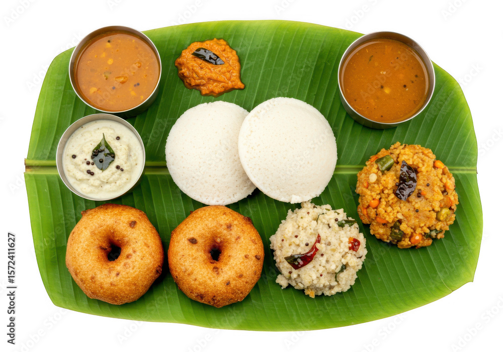 South indian breakfast platter featuring idli vada sambar chutney and ...