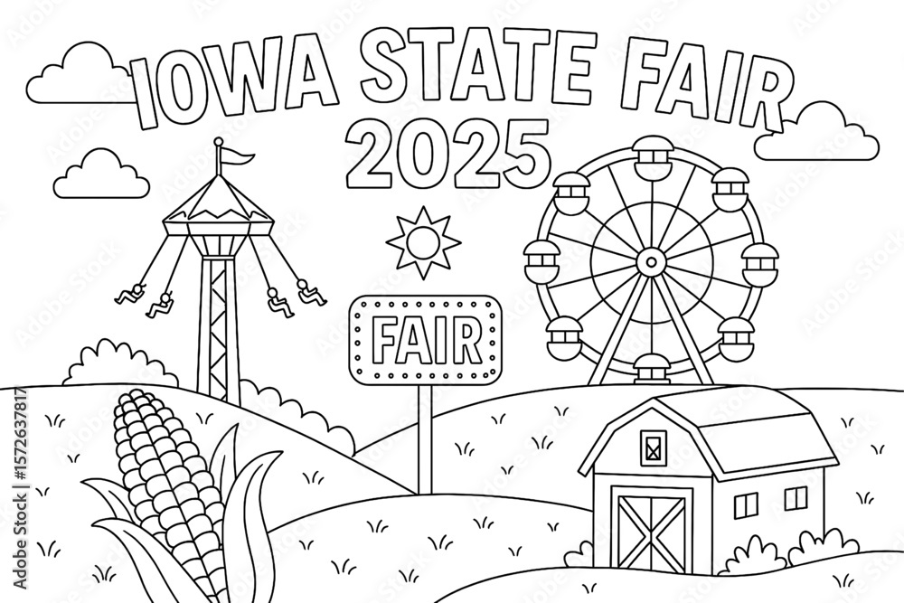 landscape-oriented iowa state fair 2025 coloring page Stock Vector ...