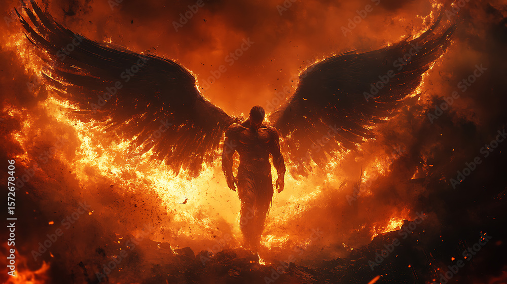 Fallen Angel in Dante’s Inferno – Winged dark figure descending through ...