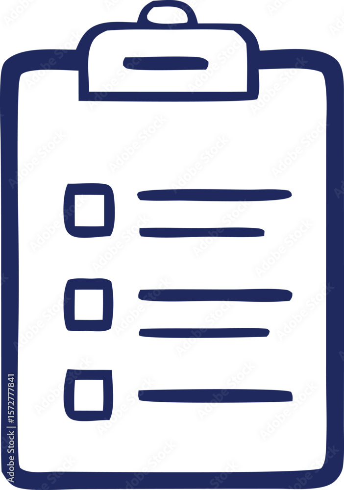 Simple hand drawn blue outline of a clipboard with a checklist and ...