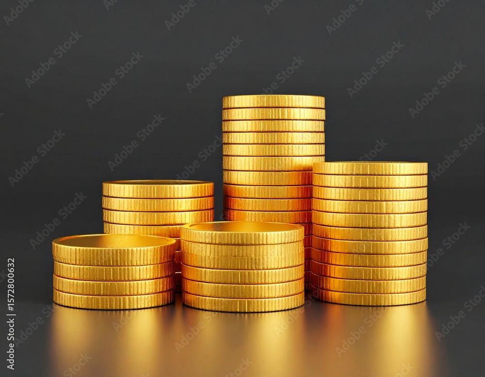 High-resolution coin stack mockup showing a tall tower of gold coins ...