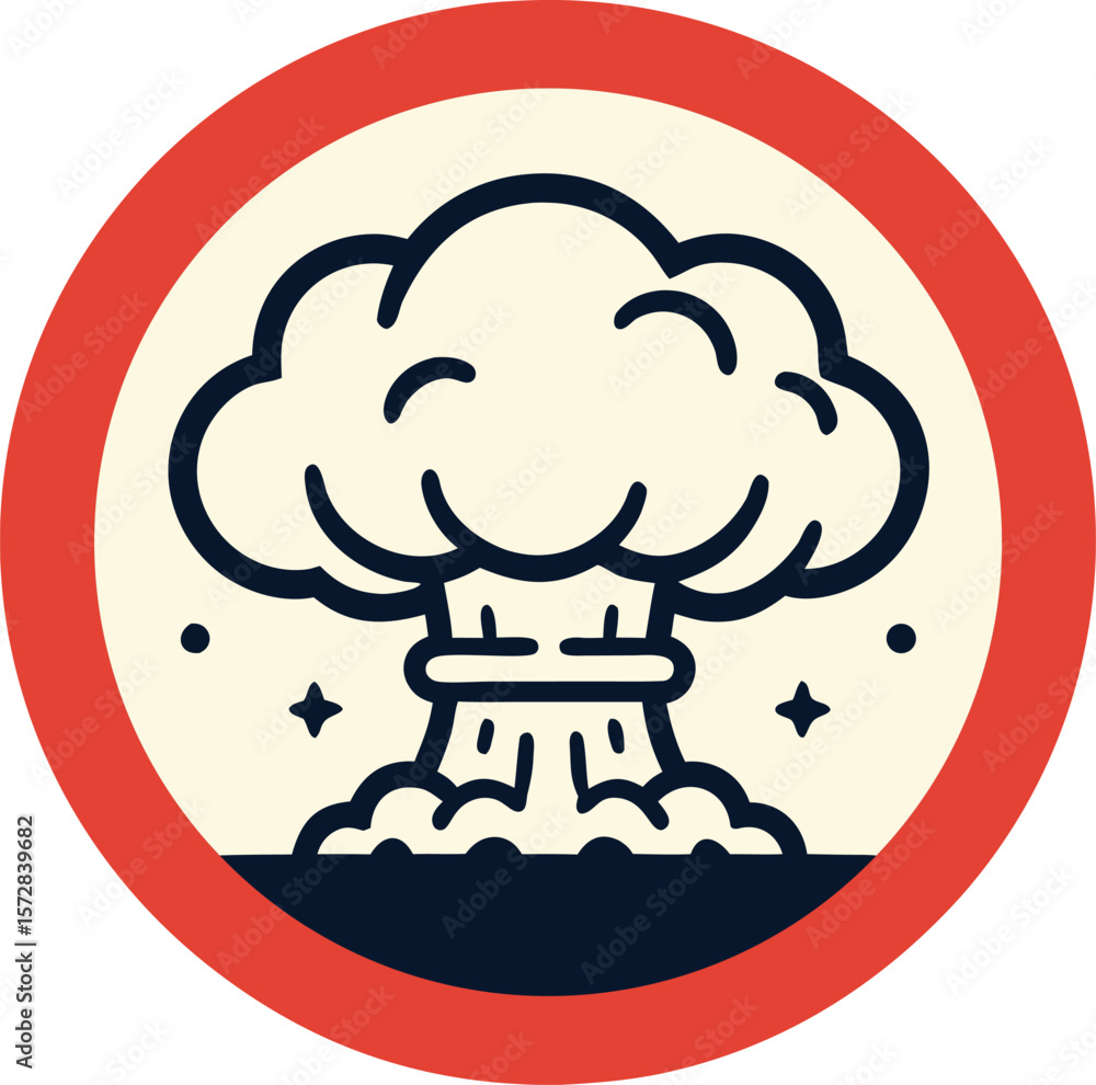 Explosion Mushroom Cloud Symbol in a Red Circle Danger Warning Graphic ...