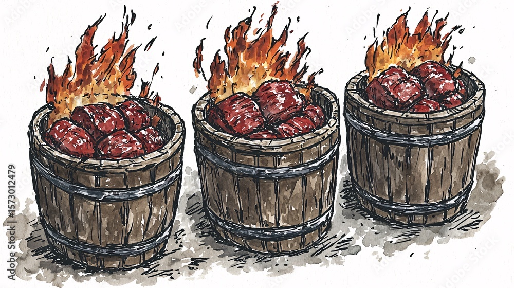 historical illustration depicting ancient methods of ham preservation ...