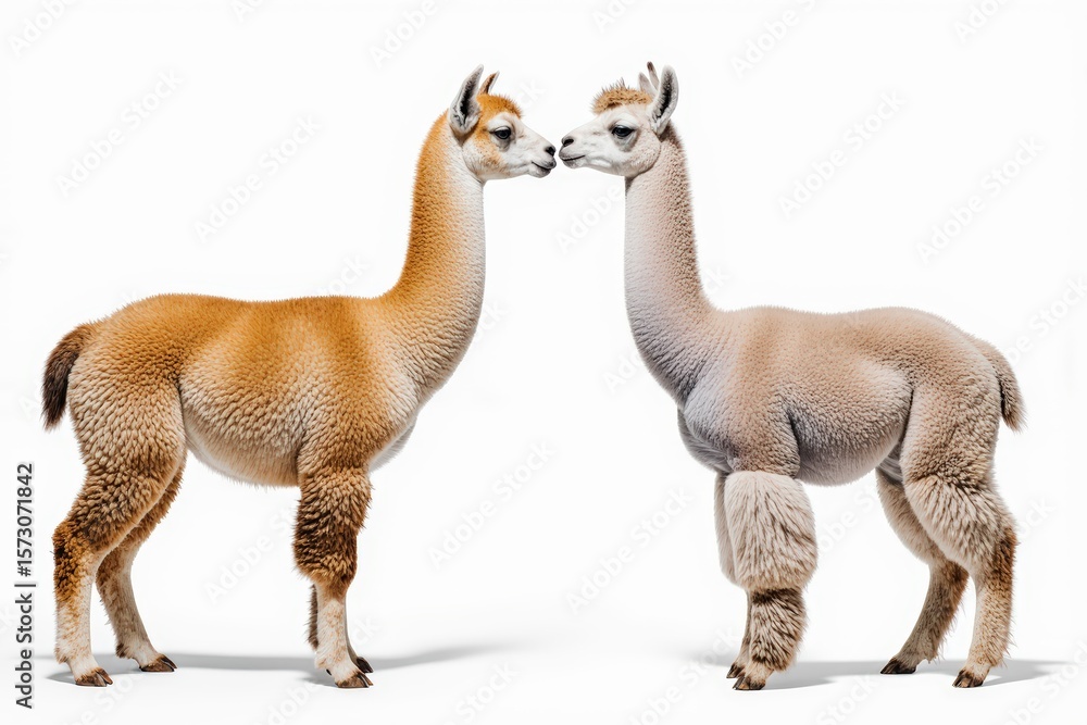 Llama Affection: Two llamas, with unique fur tones and elegant profiles ...