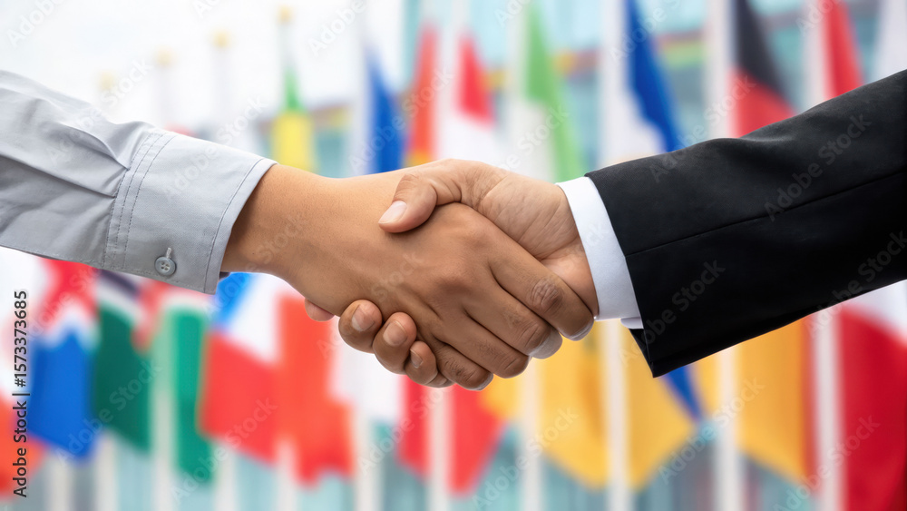 Bilateral handshake between two business people with international ...