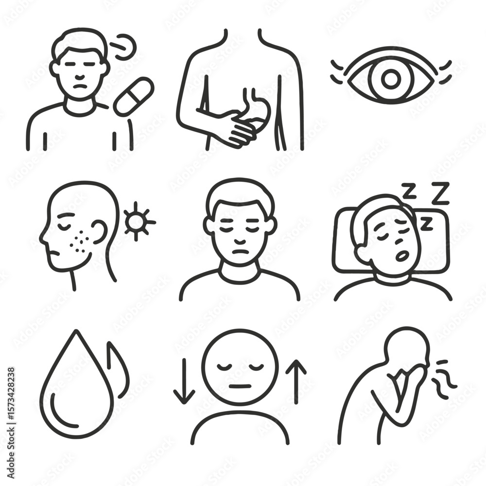 Medication Side Effect Icons. Outline style icons of Medication Side ...