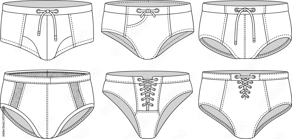 Underwear Briefs Swim Trunks Technical Sketch Flat CAD Drawing Vector ...