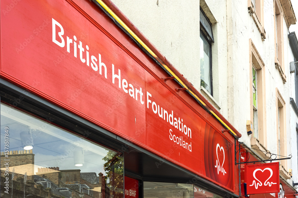 AYR, UK - JULY 7, 2025: Red British Heart Foundation Signage and Logo ...