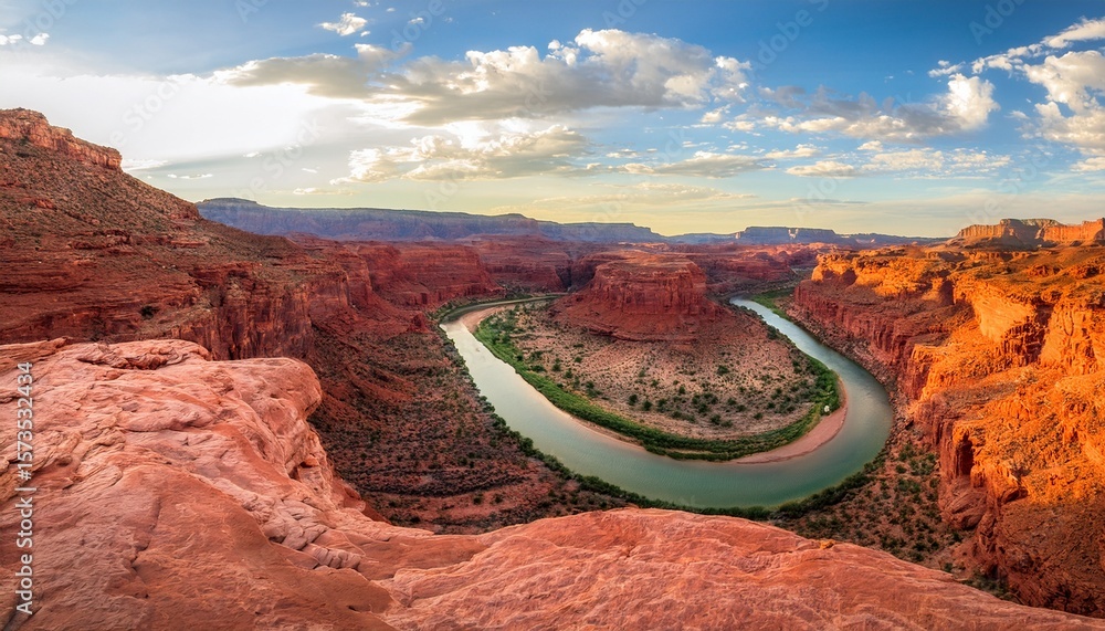 sinuous path of a parched riverbed weaving its way amidst fiery red ...